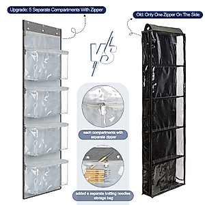 Katech Hanging Yarn Storage Organizer, Large Capacity Knitting Organizer Storage with 5 Zipper Closure Compartments for Yarn Enthusiasts, Hanging Yarn Storage Bag for Crochet Hooks, Yarn Balls