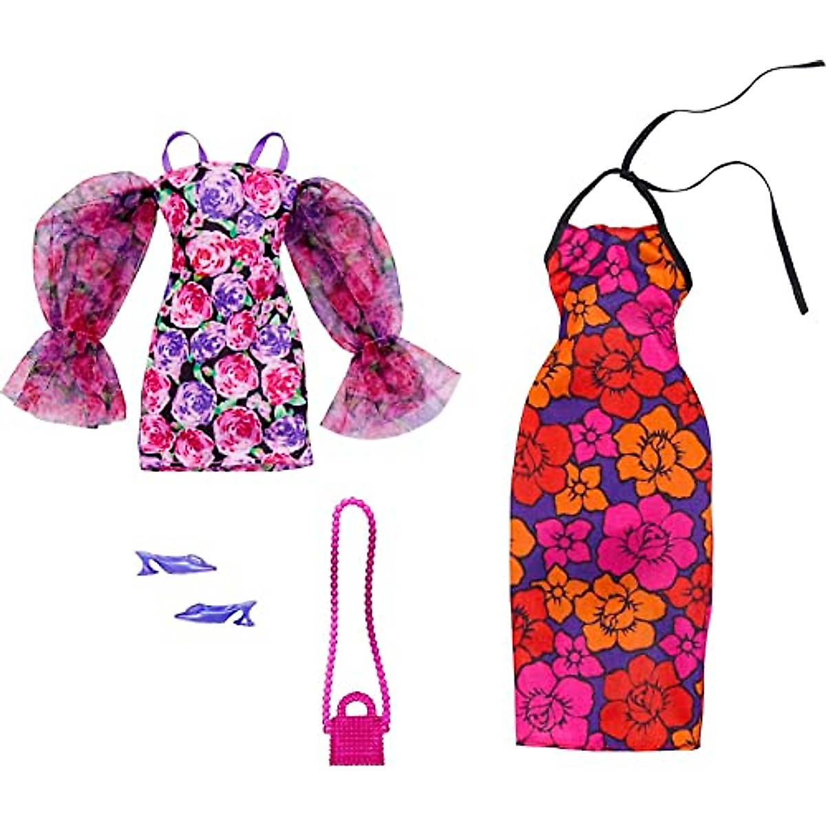 Barbie Clothes, Fashion and Accessory 2-Pack Dolls, 2 Dressy Floral-Themed Outfits with Styling Pieces for Complete Looks