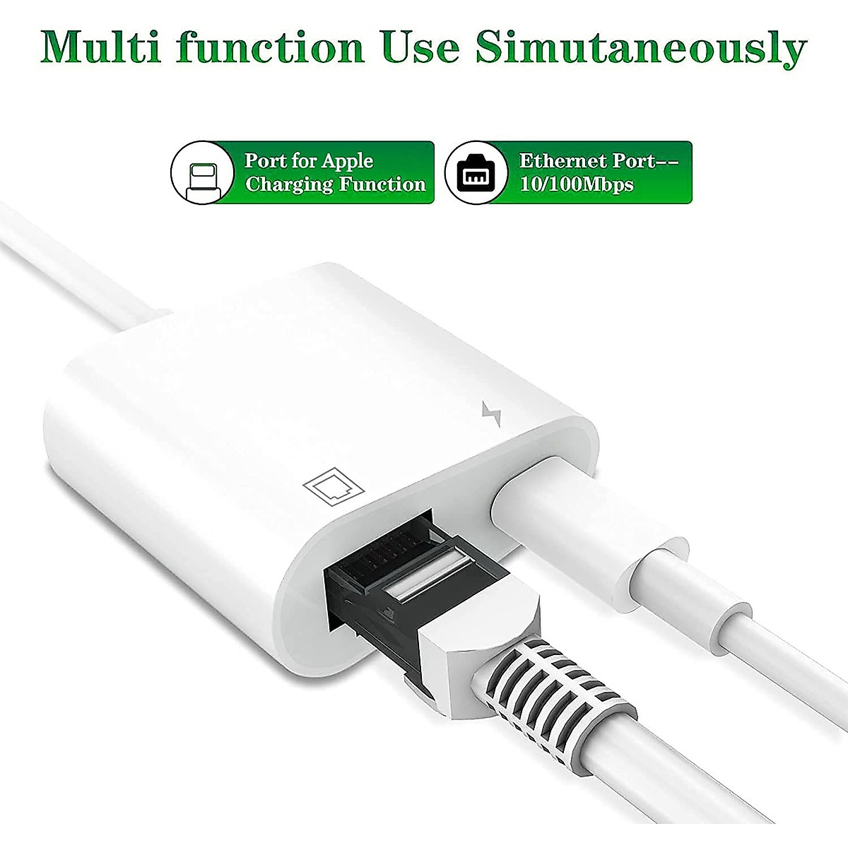 TOP-UP 2 in 1 Lightning to Ethernet Adapter - Lightning to RJ45 Ethernet LAN Network Adapter with Charge Port, Compatible with iPhone/iPad/iPod, Plug and Play, Supports 100Mbps Ethernet Network