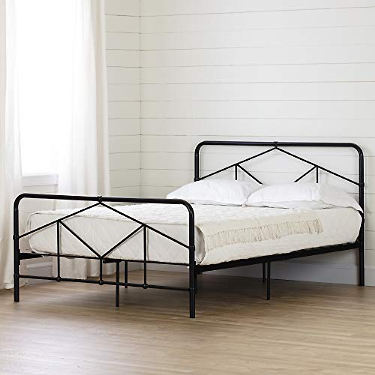 South Shore Sazena Geometric Metal Platform Bed -Full-Matte Black