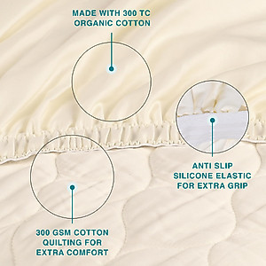 FABDREAMS Organic Quilted Mattress Protector Queen Size | Queen Mattress Pad| Queen Mattress Cover| Naturally Breathable | Noiseless| Fits up to 17" Deep Pocket| Temperature Regulating | Queen | Ivory