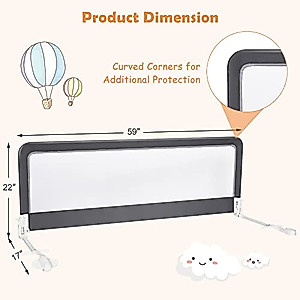 HONEY JOY Bed Rail for Toddlers, 59-in Extra Long, Portable Safety Bed Guardrail w/Double Safety Child Lock, Foldable Baby Bed Rail Guard, Fit King & Queen Full Twin Size Bed Mattress (1 Pack, Gray)