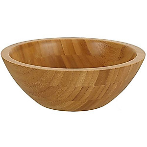 Lawei Set of 4 Bamboo Salad Bowls - 7 x 2.25 Inch Wood Serving Bowls Individual Meal Bowls Fruits, Salad, Pasta, Cereal, Rice and Snacks