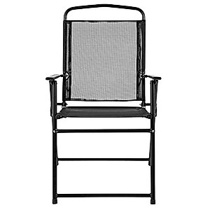 Flash Furniture Nantucket 6 Piece Patio Garden Table Set - Umbrella Table - Set of 4 Black Folding Chairs