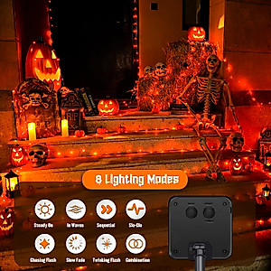 JMEXSUSS 2 Pack Solar Halloween Lights, 33ft 100 LED Outdoor Waterproof Orange Solar Lights for Tree Yard Patio Garden Halloween Thanksgiving Decorations