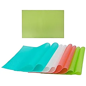 Sonku 8 Pcs Refrigerator Mats Shelf Liners, EVA Washable Can Be Cut Refrigerator Pads Fridge Mats Drawer Table Placemats Shelves Drawer Table Mats Size 17.72"x11.81",2 Pink/2 Green/2 Blue/2 Clear