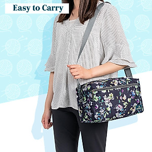 PAVILIA Yarn Bag Knitting Crochet Bag Organizer, Yarn Bags for Crocheting On The Go, Yarn Storage Project Bag for Crochet Knitting Accessories, Gifts for Crocheter Knitter, Grey Floral