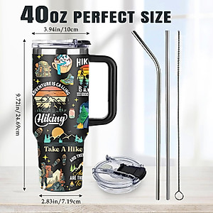 HYMONA 40oz Insulated Hiking Water Bottle - Double Wall Vacuum Coffee Tumbler for Outdoor Adventures, Camping Travel Mug with Straws (Mountain Design), Perfect Hiker Gift for Men & Women