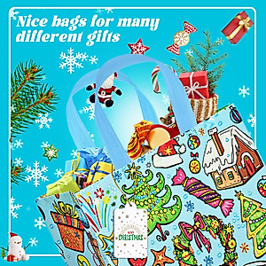 WLUSEAXI 12 Pack Large Christmas Gift Bags with 24 Christmas Gift Tags,Reusable Christmas Tote Bags with Handles,12.6"x9.8"x6.7" Christmas Bags for Gifts Wrapping for Xmas Holiday Party Favor