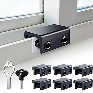 Sliding Window Locks (6 Sets), Security Window Locks with Keys, Adjustable Aluminum Sliding Window Stops, Easy Installation Without Drilling, for Vertical and Horizontal Sliding Windows (Black)