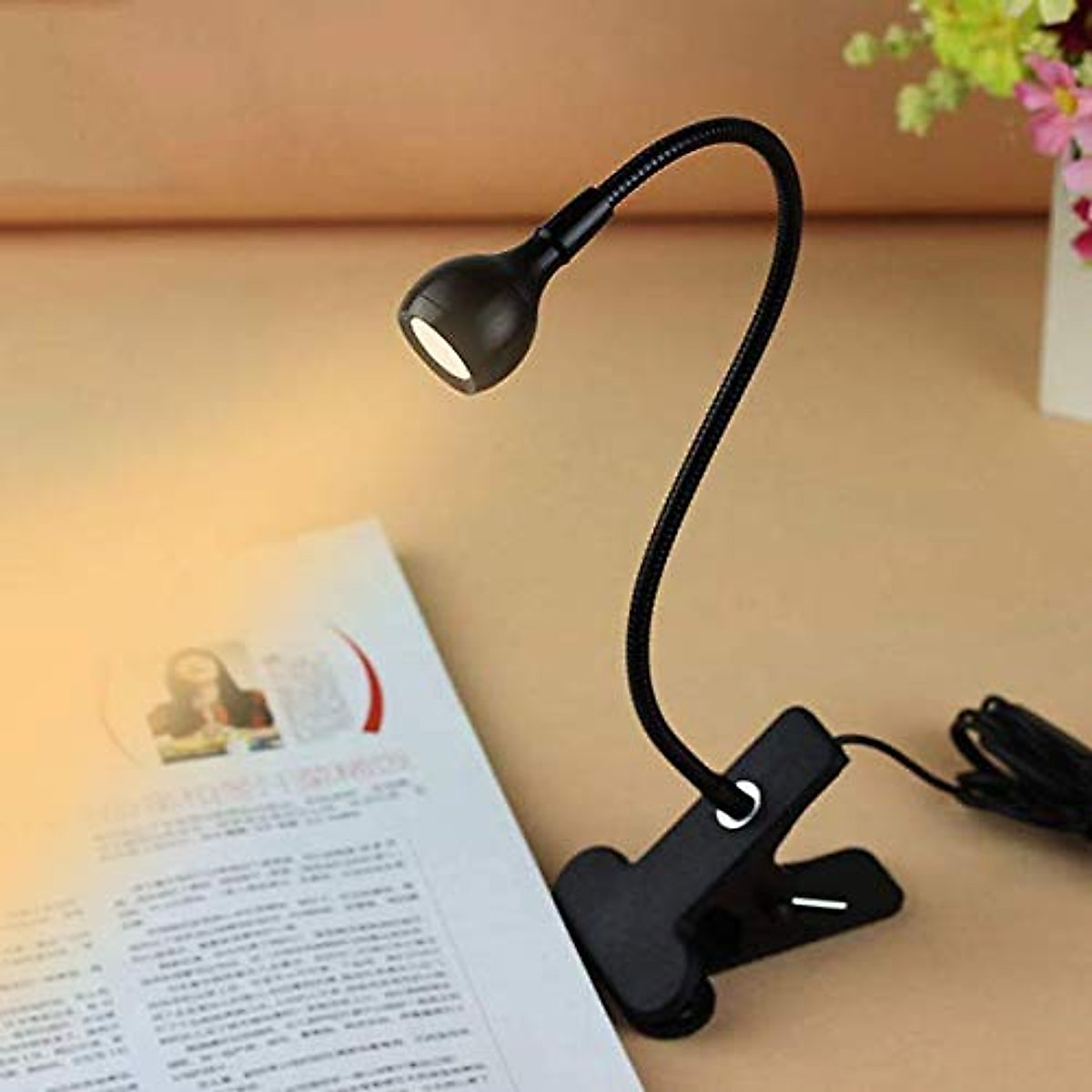 Liyafy Clamp Desk Lamp Clip on Reading Light 3000-6500K Adjustable Color Temperature 4 Illumination Modes(Black)