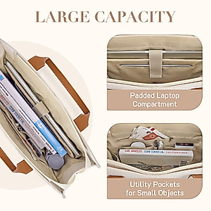 Missnine Tote Bag Canvas Laptop Bag 15.6 inch Briefcase for Women Large Capacity Handbag for Office, College, Travel (Brown+Beige)