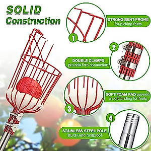 Fruit Picker, 10FT Long Handle Fruit Picker with Basket, Fruit Catcher Tool for Apple Mango Pear Orange Avocado Lemon Citrus Tree Picker