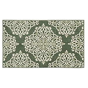 Dream Home | Medallion Collection | Green Damask Polyester Scatter Rug, 20" x 34"