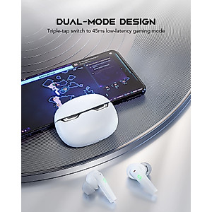 Black Shark Bluetooth Earbuds Wireless Earbuds with Emoji LED Light, Gaming Earbuds with 45ms Ultra Low Latency, Bluetooth 5.1, Music and Gaming Dual Modes, 24H Playtime, IPX5 Waterproof- White