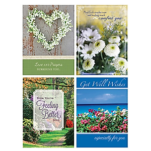 Paper Craft IG98641-RE Religious Get Well Soon Card Set with Envelopes, 12 Cards, 4.75'' W x 6.5'' H, Floral and Landscape Photography