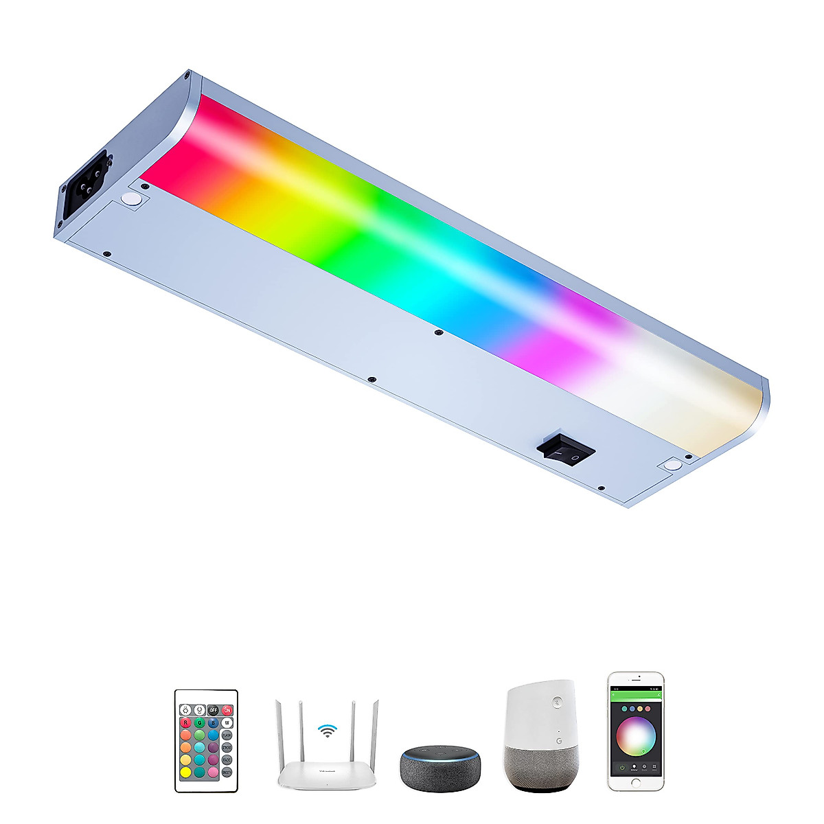 Hardwire Under Cabinet Lights Hardwired or Plug in Tasking Lighting White & RGB Color Changing Dimmable with Remote, Alexa, Google Enabled, Smart Under Counter Lighting Fixture for Kitchen (18 Inch)