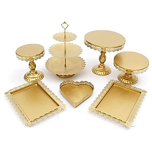 7Pcs Cake Stand and Pastry Trays Metal Cupcake Holder Fruits Dessert Display Plate for Baby Shower Wedding Birthday Party Celebration