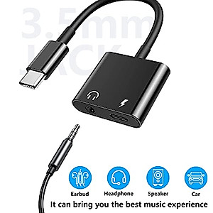 USB C to 3.5mm Headphone and Charger Adapter, 2-in-1 USB C to Audio Mic Jack with PD 60W Fast Charging for Stereo, Earphones, for Samsung Galaxy S21 Ultra S20 FE Note 20 Plus, Pixel 3/4 XL