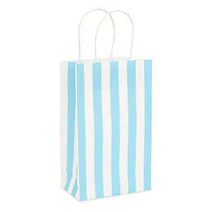 Sparkle and Bash Light Blue Striped Party Favor Gift Bags with Handles for Boys Baby Showers (50 Pack)
