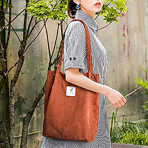 WantGor Corduroy Totes Bag Women's Shoulder Handbags Small Shopping Bag (Brown)