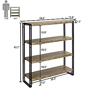 FIVEGIVEN 4 Tier Bookshelf Rustic Industrial Bookcase Etagere Open Office Book Shelf, Sonoma Oak