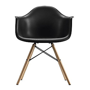 DHP C013701 Mid Century Modern Chair with Molded Arms and Wood Legs, Black