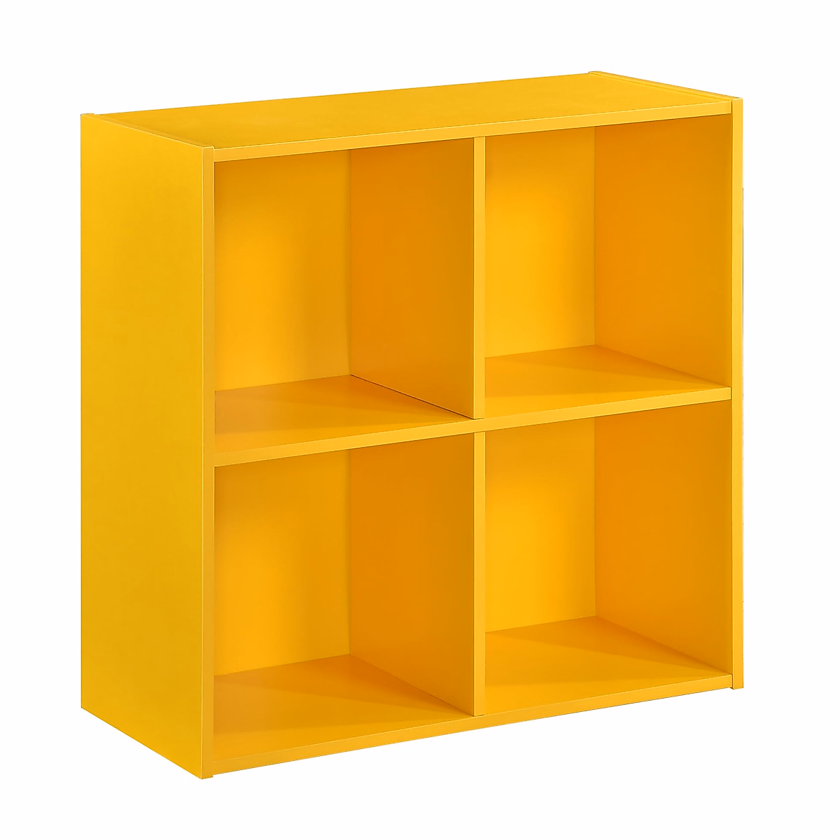 Kings Brand Furniture George Bookcase Cubby Storage Organizer - Square Shelves Cube Storage - 4 Cube Storage Organizer - Cube Organizer Wood Shelf for Bedroom - Nursery - School - Yellow Finish