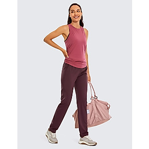 CRZ YOGA 4-Way Stretch Full Length Golf Pants for Women Tall 31" - Travel Sweatpants Workout Trousers with Pockets Dark Russet Medium