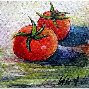 Fresh Tomato, Food Art, Kitchen Decor, Vegetables Oil Painting, Two Red Tomatoes Wall Decor