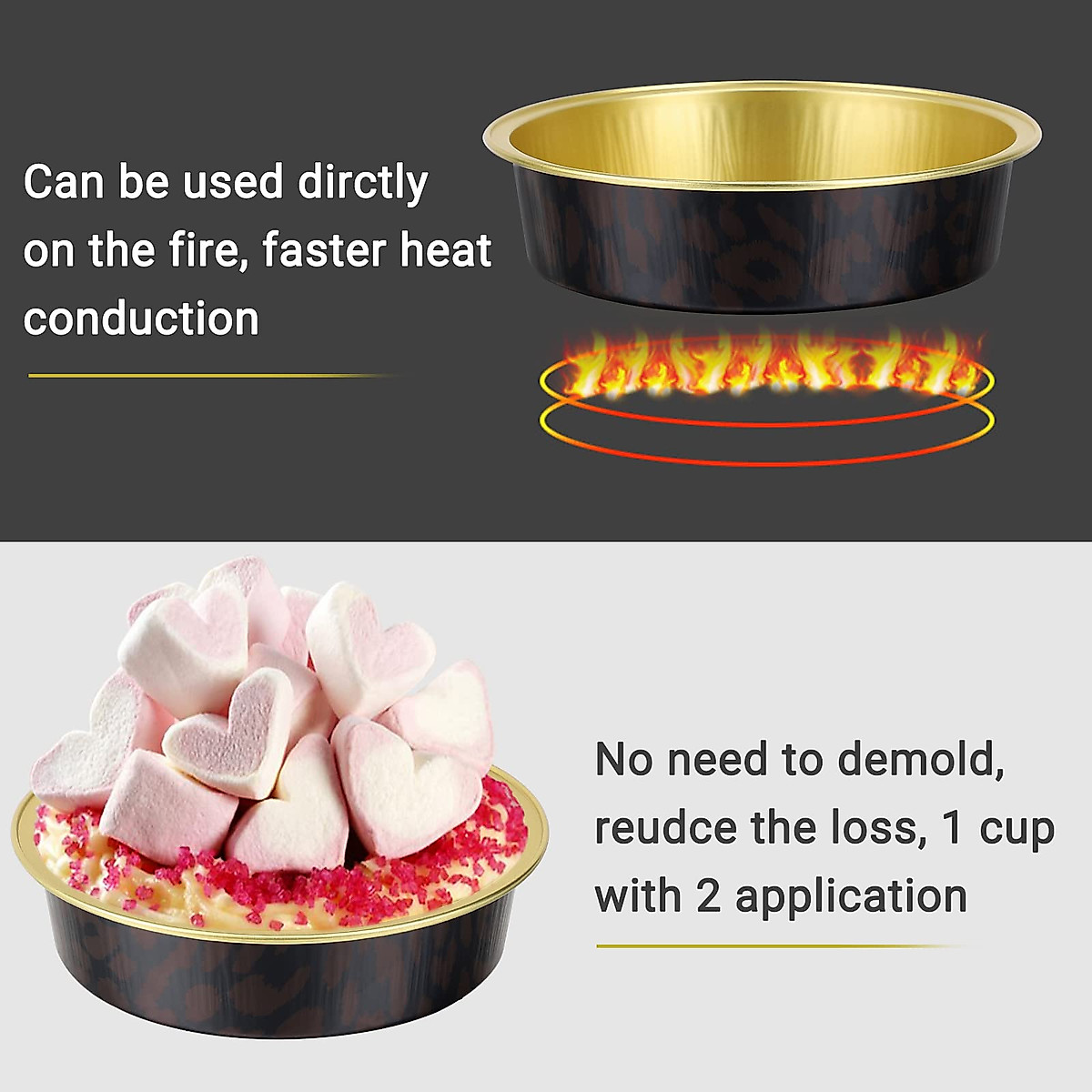 Beasea 100 Pack 4” Mini Pans with Lids, 8oz Disposable Aluminum Baking Foil Tins Round Small Dark Red Spot Container for Individual Cupcake Dessert Muffin Ramekin Cheesecake Quiche Oven Dishes