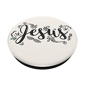 Black white vintage floral hand drawing Jesus Christian Gift PopSockets PopGrip: Swappable Grip for Phones & Tablets