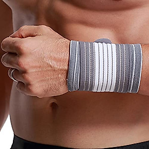 NeoTech Care Wrist Band - Adjustable Compression Strap - Elastic & Breathable Fabric - Support Sleeve for Tennis, Sports, Exercise - Men, Women, Right or Left - Grey Color (Size M, 1 Pair)