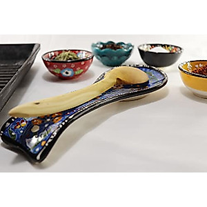 Canarels Ceramic Spoon Rest for Kitchen Counter, Set of 2 – Handcrafted Kitchen Utensil Holder – Modern Farmhouse Kitchen Decor and Accessories, Spoon Holder for Stove Top (2 Pcs- Blue&Orange)