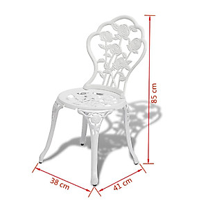 3 Piece Bistro Set | 3pcs Metal Patio Sets | Outdoor Decorative Conversation Sets | Garden 1 Round Table and 2 Chairs for Yard, Porch, Backyard, Balcony, Poolside | White Cast Aluminium and Iron