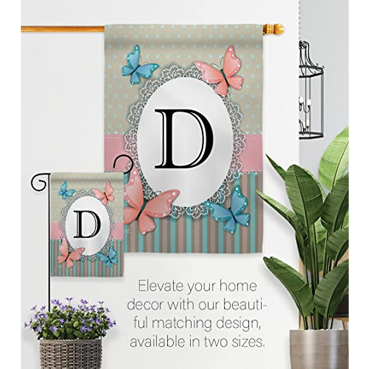 Breeze Decor D Initial Garden Flag Set Wall Hanger Monogram Friends Bugs & Frogs Butterfly Ladybugs Dragonfly Bee Springtime Insect Natural Wildlife House Yard Gift Double-Sided, Made in USA