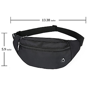 DAITET Fanny Pack Waist Pack Bag for Men, Women, Kids, Waist Bag Adjustable Belt, Waterproof Travel Bag, Running Bag (Glossy black)