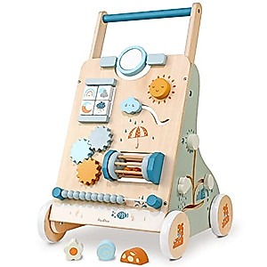 PairPear Wooden Baby Walker, Toddler Push Walker Activity Center Toys
