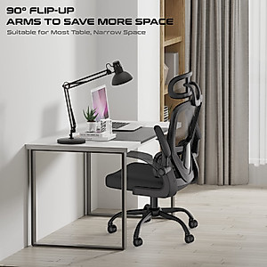 Laziiey Home Office Desk Chairs Ergonomic Chair with Lumbar Support Flip Up Arms Mesh Computer Chair with Comfortable Wide Seat Adjustable Headrest (Black)