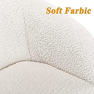 DUOMAY Modern Faux Fur White Barrel Dining Chair, Upholstered Accent Side Chair Makeup Vanity Chair with Back Living Room Leisure Chair with Black Metal Legs for Bedroom Dining Room