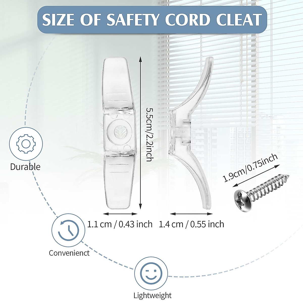 Jetec Blind Cord Cleats Safety Rope Cleats Plastic Transparent Window Cord Cleats Blind Cord Winders with Screws for Home Office Window Blinds Curtains Sun Shades Ropes (12 groups)