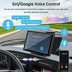APHQUA Portable Carplay with Wireless Apple Carplay & Android Auto, 9 Inch IPS Touchscreen Car Stereo Radio Receiver with Light-Sensitive Mirror, Bluetooth, Google, Siri, WiFi, GPS Navigation, Black