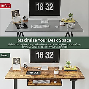 FEZIBO Height Adjustable Electric Standing Desk with Keyboard Tray, 48 x 24 Inches Sit Stand up Desk with Splice Board, Black Frame/Rustic Brown Top