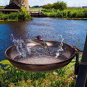 DREAMSOUL Deck Mounted Bird Bath Metal Birdbath Bowl Unheated with Lightweight Detachable, Bird Baths with Adjustable Sturdy Steel Clamp for Deck Railing Balcony Yard Outdoors Garden Decoration