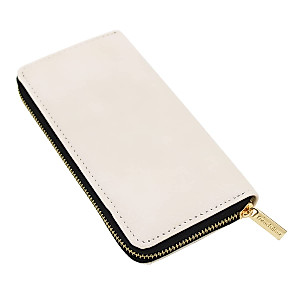 Premium Textured Vegan Antique PU Leather Continental Zip Around Wallet, Cream