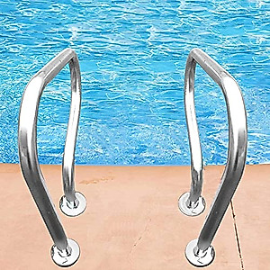 ANSNAL Swimming Pool Handrails, 304 Stainless Steel Pool Safety Handrail, Tube Wall Thickness 1mm, for Garden Backyard Pools/Silver/B (Silver A)