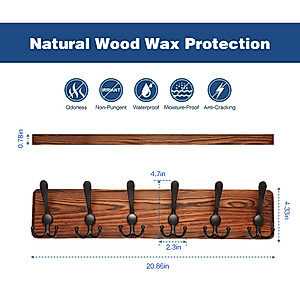 DecorDudz Coat Rack Wall Mount, 20.8''Wooden Coat Hanger Coat Hooks Wall Mount- 6 Tri Hooks, Coat Rack for Entryway, Living Room, Bathroom, Bedroom, Kitchen, Hat Organizer (Burnt Brown)