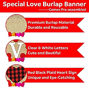 Love Burlap Banner | Valentine's Day Decorations | Valentines Burlap Banner | Black Red Plaid Love Banner | Valentines Decorations | Anniversary Wedding Engagement Party Decorations