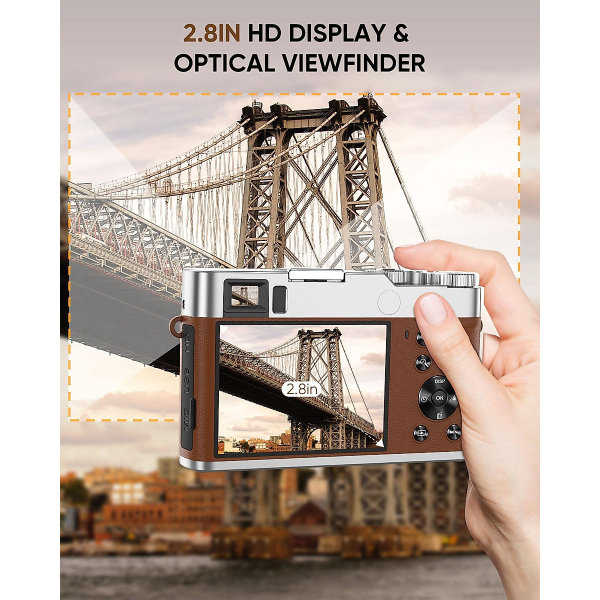 NEZINI 4K Digital Camera,Auto Focus 48MP Vlogging Camera for YouTube and Anti-Shake Video Camera with Viewfinder Flash & Dial,16X Zoom Travel Portable Camera with 32GB Card,2 Batteries