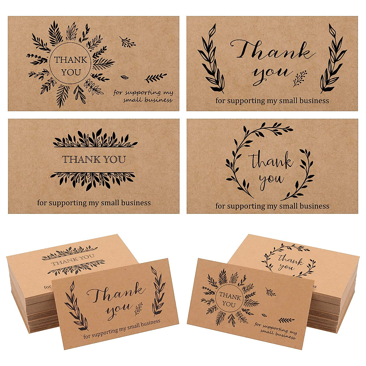 220PCS Thank You Cards Set, 4 Styles Kraft Paper Thank You for Supporting My Small Business Greeting Cards for Business Owners Online Shop Retail Stores Cards Package Inserts, 2 X 3.5 Inch